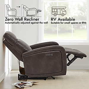 Watson & Whitely Recliner Chair, Zero Wall Reclining Sofa Chair W Power Headrest Type-C Charger, Small Faux Leather RV Recliners Home Theater Seating for Living Room, Chocolate
