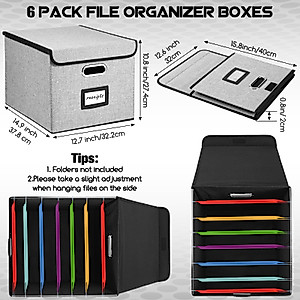 Patelai File Organizer Boxes Set of 6, Collapsible Linen Filing Cabinets Hanging File Folder Storage Boxes with Lid and PVC Sliding Rail Portable Letter Legal Document Organizer Bins for Office Home