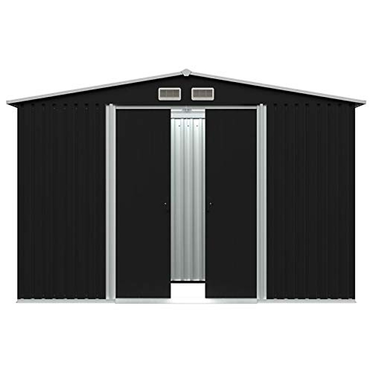 Festnight Garden Storage Shed with 4 Vents Metal Steel Double Sliding Doors Outdoor Tood Shed Patio Lawn Care Equipment Pool Supplies Organizer Anthracite 101.2 x 80.7 x 70.1 Inches (W x D x H)