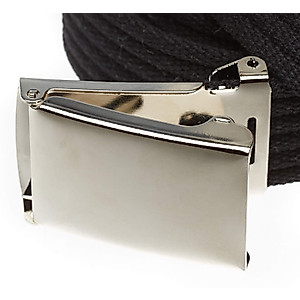 Jackster Belt, 100% Cotton Webbing Canvas Belt with RIBBED Texture, Hi-Polished Silver Flip Top Belt Buckle, Adjustable (Black)