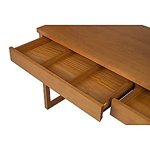 Home Office Solid Wood Desk with Drawers Brown Mid-Century Modern Rectangular Pine Matte Includes Hardware