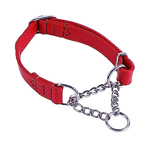 Love Dream Martingale Collars for Dogs, Leather Training Dog Collar, Stainless Steel Chain Anti-Escape No Pull Dog Collar for Medium Large Dogs (L(15.7"-20.9"), Red)