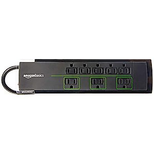 Amazon Basics 8-Outlet Power Strip Surge Protector, 4,500 Joule - 6-Foot Cord, Black/Green