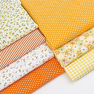 7Pcs 20" x 20" Cotton Fabric DIY Making Supplies Quilting Patchwork Fabric Fat Quarter Bundles DIY for Quilting Patchwork Cushions Cotton Fabric for Patchwork (20" x 20", Orange)