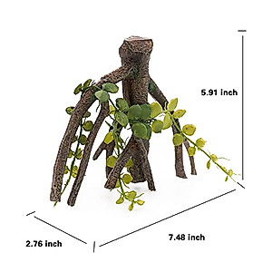 HRRIVE Reptile Corner Climbing Branch with Plant Leaves Terrarium Habitat Decoration for Bearded Dragon Lizard Snake Hermit Crab Crested Gecko Leopard Chameleon Frog Climbing Accessory