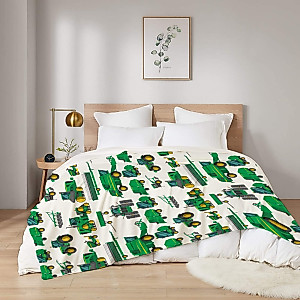 Green Tractor Blanket Gifts for Tractor Lover 60 x 50 Inch for Teen,Excavators Green Fannel Fleece Throw Blanket Super Soft Throws Blanket for Bed Couch Sofa