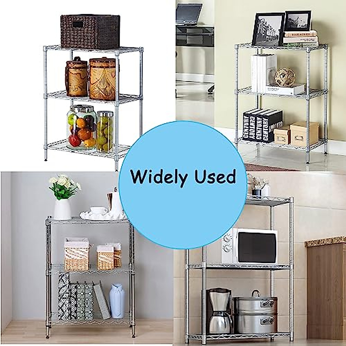 ANNECOSK 3-Tier Storage Shelves Adjustable, Metal Shelves for Storage Shelving Unit Wire Shelving Display Shelf for Kitchen Pantry 23" D x 13" W x 31.5" H-Silver