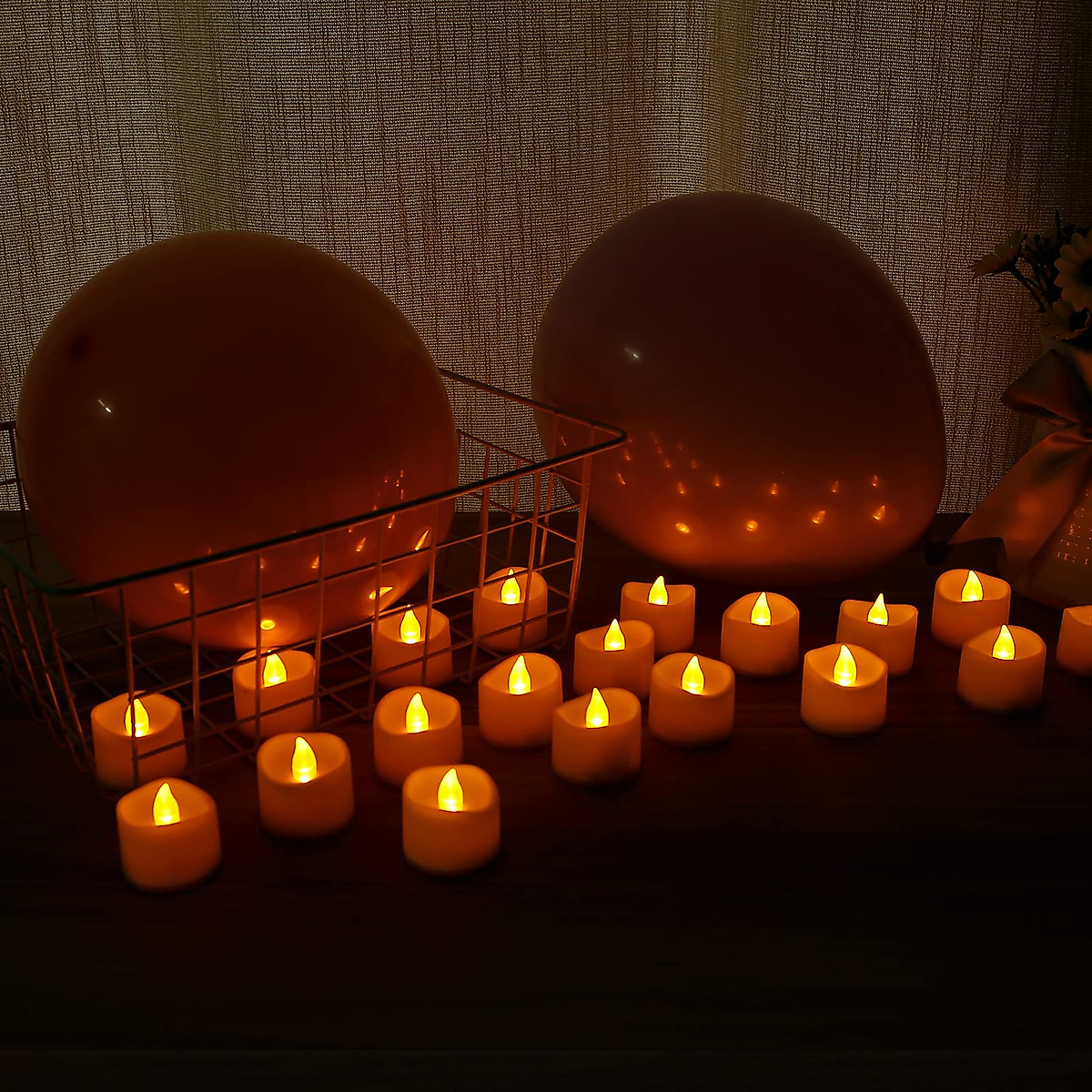 24Pack Flickering Battery Operated LED Tealight Candles, Realistic Electric Fake Candle for Wedding, Table, Gift, for Table Centerpieces, Mood Lighting and Home Decor, Outdoor (Battery Included)