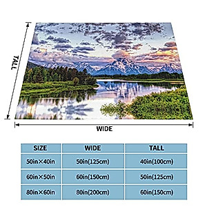 Grand Teton National Park Print Fleece Throw Blanket for Couch Ultra Soft Lightweight Flannel Blanket, 50" X 60"