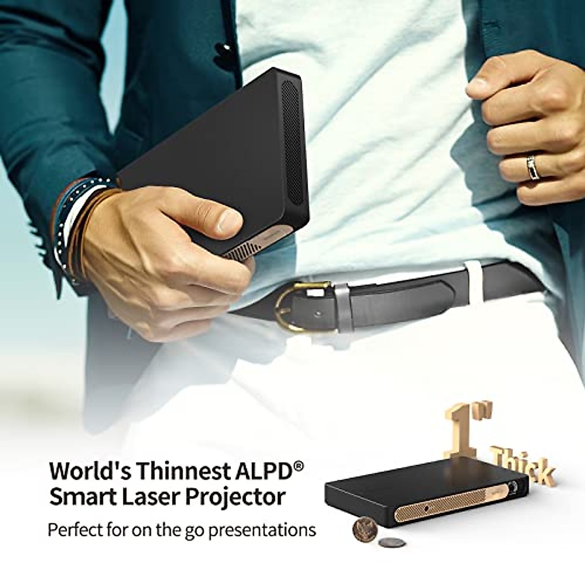 WEMAX Go Advanced Smart ALPD Laser Projector - Ultra Portable - 1080P 600 ANSI Lumens Projector and 50 inch ALR Ambient Light Rejecting Portable Projector Screen
