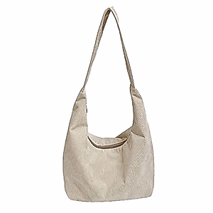 GORGLITTER Women's Corduroy Tote Bag Casual Zipper Handbag Big Capacity Shoulder Bag Beige One Size