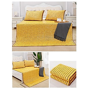 Double Cooling Bamboo Sleeping Mat, Foldable Carbonized Mahjong Mattress for Summer, Smooth Breathable Pad for Bedroom and Travel(Khaki,1.5 * 1.95m)