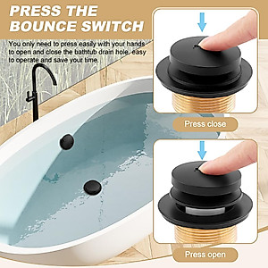 Matte Black Bathtub Drain Kit, Bathtub Drain Stopper Replacement with 2-Hole Overflow Faceplat, Including 1 Brass Threaded Adapter(Color:Black)