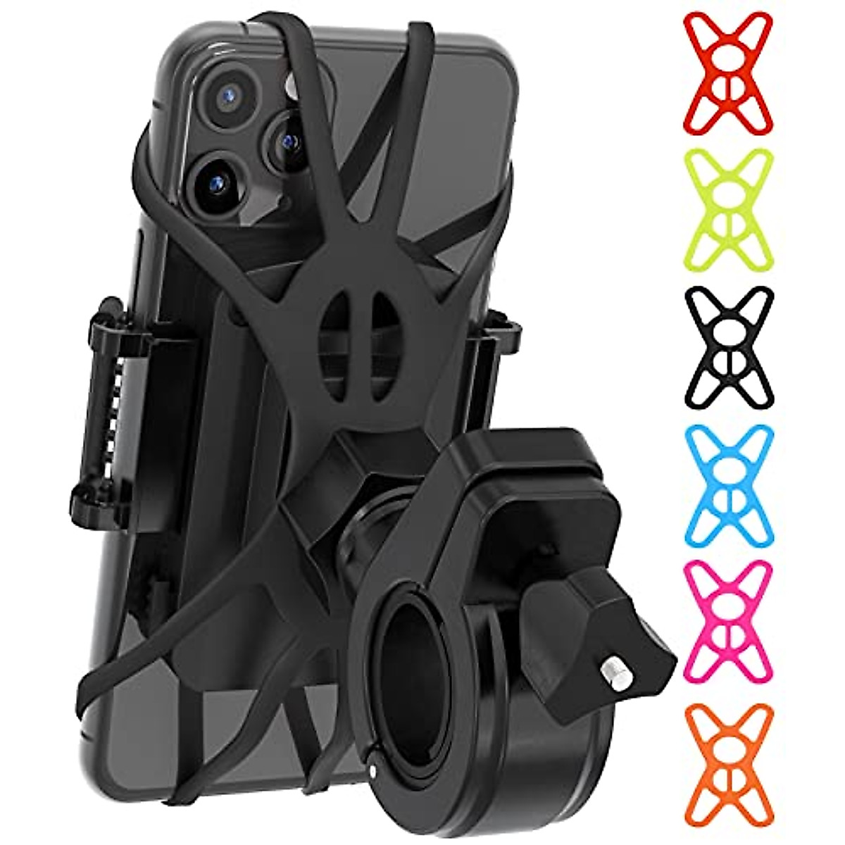 TruActive [𝗣𝗿𝗲𝗺𝗶𝘂𝗺] Bike Phone Mount Holder, Motorcycle Phone Mount, 6 Color Bands Included, Cell Phone Holder for Bike – Universal Any Phone or Handlebar, Bike Phone Holder, ATV, Tool Free
