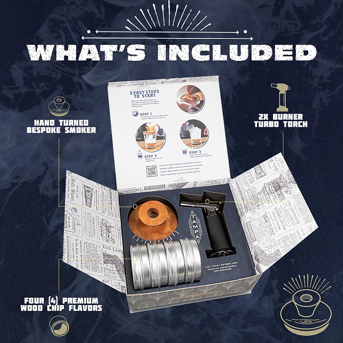 Higher Order Cocktail Smoker Kit -USA Handcrafted |Smoker, Turbo Torch, Woodchip Blend| Old Fashioned Chimney Drink Smoker for Cocktails, Whiskey Smoker Kit Bourbon Smoker Kit Smoke Infuser (Cherry)