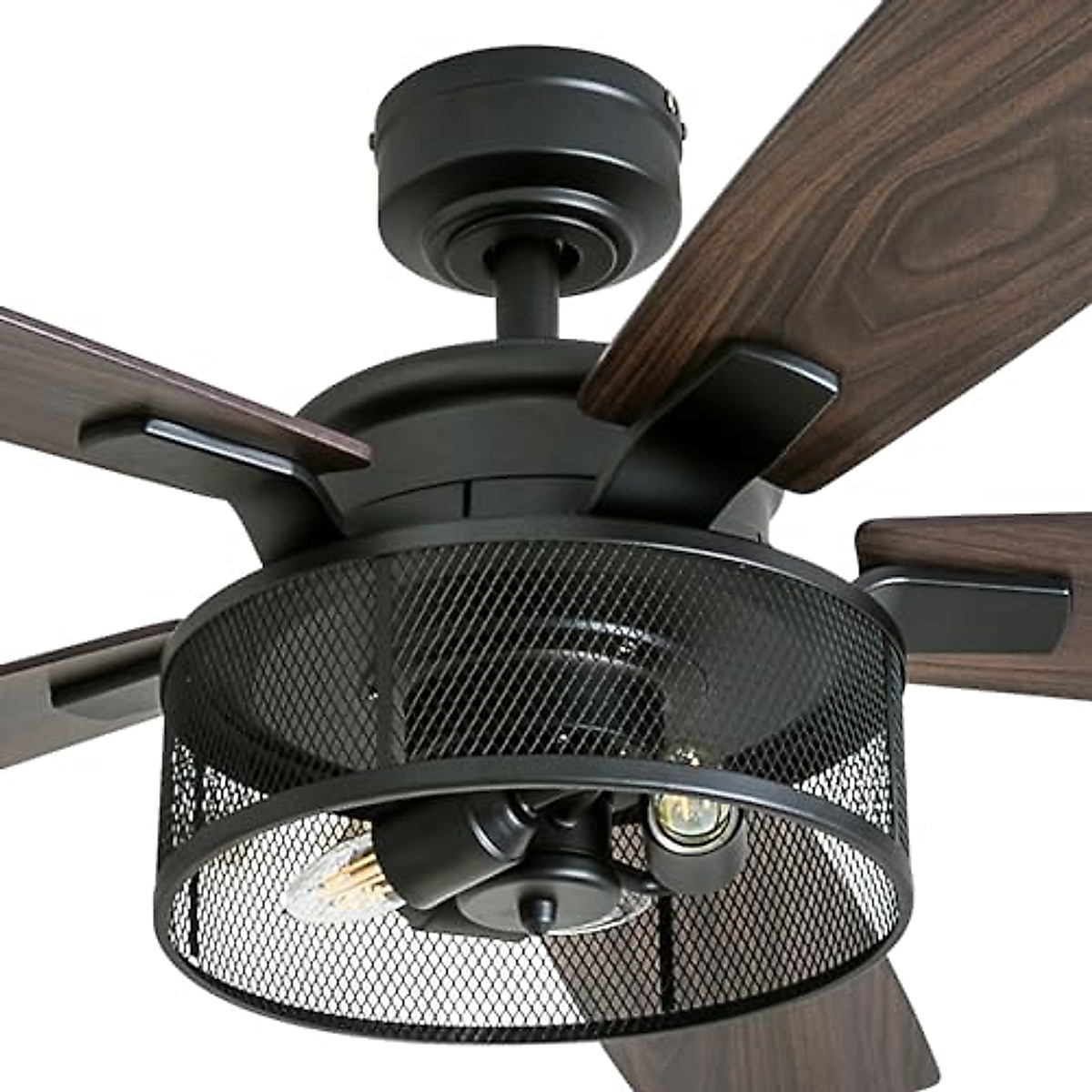 Honeywell Ceiling Fans Carnegie, 52 Inch Industrial Style Indoor LED Ceiling Fan with Light, Remote Control, Dual Mounting Options, 5 Dual Finish Blades, Reversible Airflow - 50614-01 (Matte Black)