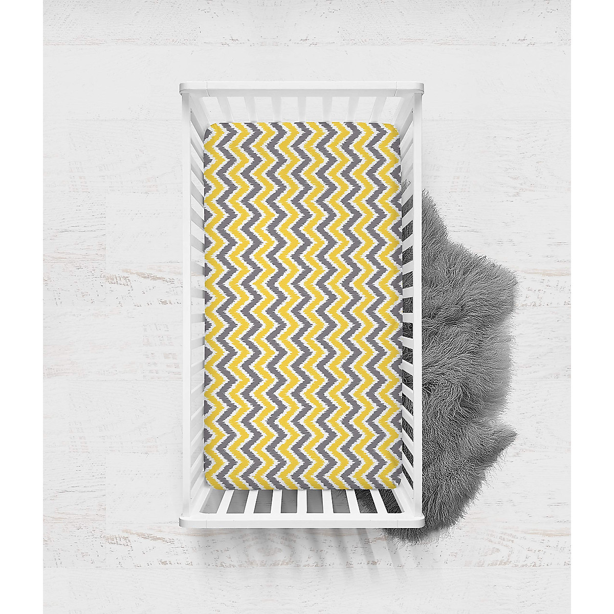 Bacati Ikat Zigzag Crib Fitted Sheet, Grey/Yellow