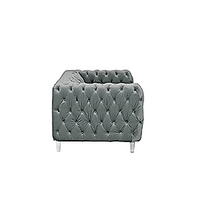 Iconic Home Modern Contemporary Tufted Velvet Down-Mix Cushons Acrylic Leg Sofa, Grey