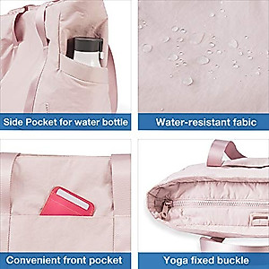 BAGSMART Women Tote Bag, Large Shoulder Bag, Top Handle Handbag with Yoga Mat Buckle for Gym, Work, School, Pink