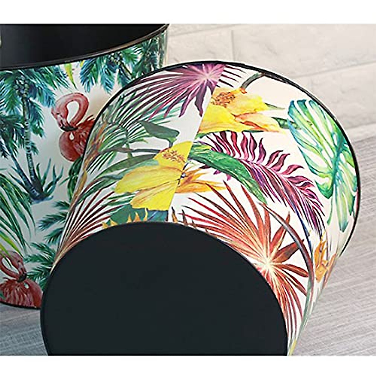 Wansan Iron and Leather Round Large Household Trash Can, Creative Can Without Lid,Suitable for Cans in Bathrooms, Kitchens, Home Offices, Bedrooms, Offices-10L Palm Tree Green Leaf 21*26cm