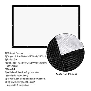 SXYLTNX 300 inch Projection Projector Screen 16:9 Fold Portable Screen Canvas Matt White for Home Film HD Wall mounted