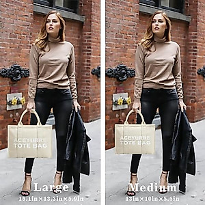 The Medium Tote Bag for Women, Canvas Crossbody Purse Handbag Bags with Zipper for Work, School, Travel(White)