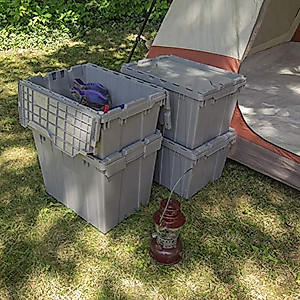 Akro-Mils 39160 Industrial Plastic Storage Tote with Hinged Attached Lid, (27-Inch L by 17-Inch W by 12-Inch H), Gray, (4-Pack)