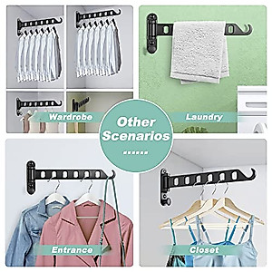 SKIKEN Wall Mounted Clothes Hanger with Swing Arm, Laundry Room Dryer Rack, Folding Valet Hook, Sturdy Hanging, Foldable 180°Rotation, Solid Aluminum (2-Pack, Black)