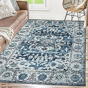 GAOMON Area Rug 8x10 Washable Rug Washable Living Room Rugs Large Medallion Distressed Carpets Indoor Soft Floor Anti Slip Carpet for Under Dining Table Bedroom Farmhouse Home Office,Blue