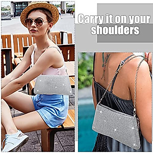 4 Pieces Silver Clutch Purses and Rhinestone Jewelry Set for Women Evening Diamond Sparkly Purses Necklace Bracelet Earrings for Wedding Bridal Party (Rhinestone Style)