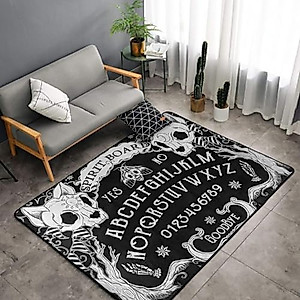 Area Rug Ultra Soft Rug Stylish Mats Carpets Multipurpose Carpets for Living Room, Bedroom, Extra Large Area Carpet Cat Skull Head Witch Magic Board Black Gothic