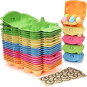 6 Count Egg Cartons for Chicken Eggs 20 Pack with Labels, Natural Pulp Paper Eggs Cartons Holds Bulk Blank Colorful Reusable Cardboard Pulp Egg Tray Half Dozen Egg Storing Cartons for Family Gifts