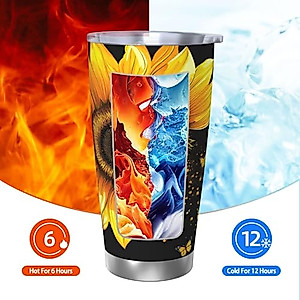 AYCZN Watercolor Sunflower Butterfly 20 OZ Tumbler Stainless Steel Travel Coffee Mug, Floral Insulated Water Bottle with Lid and 2 StrawsLeakproof Thermal Cup