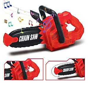 JOYIN 9Pcs Kids Tool Set, Pretend Play Toddler Tool Toys with Construction Worker Box & Electronic Drill Chainsaw Toy for Boy Girl Halloween Present Birthday Dress Up Party Favors