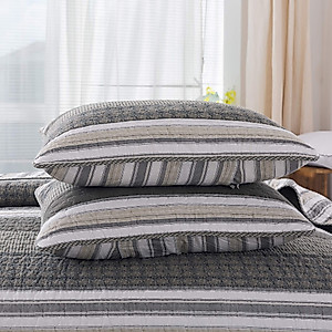 Soul & Lane Madrona 2-Piece Pieced Cotton Quilt Set - Twin Size with 1 Sham, Modern Masculine Quilted Bedspread in Brown and Gray, Contemporary Striped Bedding for Boy's Bedroom