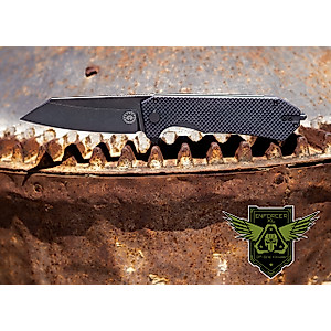 Off-Grid Knives - Enforcer XL Folding Knife w. 154CM Blade Steel, Tungsten Carbide Tip, Ceramic Bearings, Grippy G10, Oversized Handle, Deep Pocket Carry, Left & Right Hand