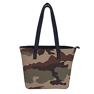 Green Camouflage Women's Tote Bag PU Leather Shoulder Bag Handbags Purse For Work Shopping Travel