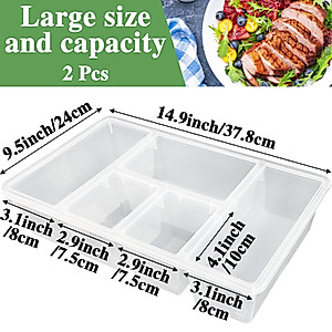 Haawooky 2 Pack Divided Veggie Tray with Lid,5 Compartment Serving Tray with Dividers,Plastic Food Storage Containers for Travel Fruit,Vegetable,Salad