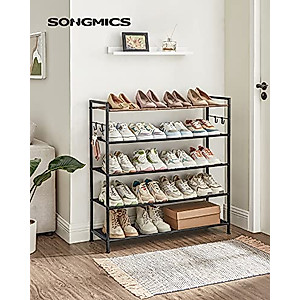 SONGMICS 5-Tier Shoe Storage Organizer and 8-Tier Tall Storage Rack Bundle, Shoe Storage Shelf, Narrow Shelf Organizer, Adjustable Feet, Rustic Brown, Black and Bronze ULMR035B01 and ULMR028A01