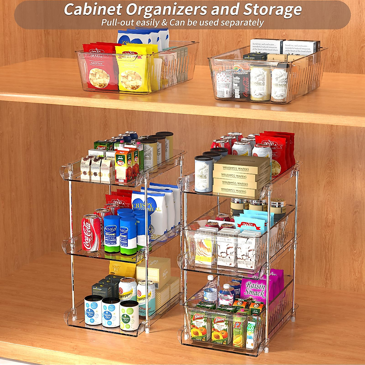 Stofiro 3 Tier Clear Bathroom Organizers and Storage, 2 Pack Pull Out Bathroom Organizer with Dividers, Multi-Purpose Cabinet Organizer for Bathroom Storage, Kitchen Pantry, Makeup, Medicines