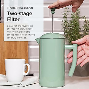 Frieling Double-Walled Stainless Steel French Press Coffee Maker, Dilly Bean Green, 34 fl oz.