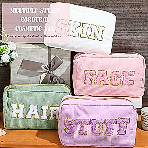 4 Pcs Makeup Bags Chenille Letter Patch Cosmetic Bag Portable Travel Zipper Pouch Small Organizer Makeup Bag Set for Women (Purple, Pink, White, Green, Fresh)