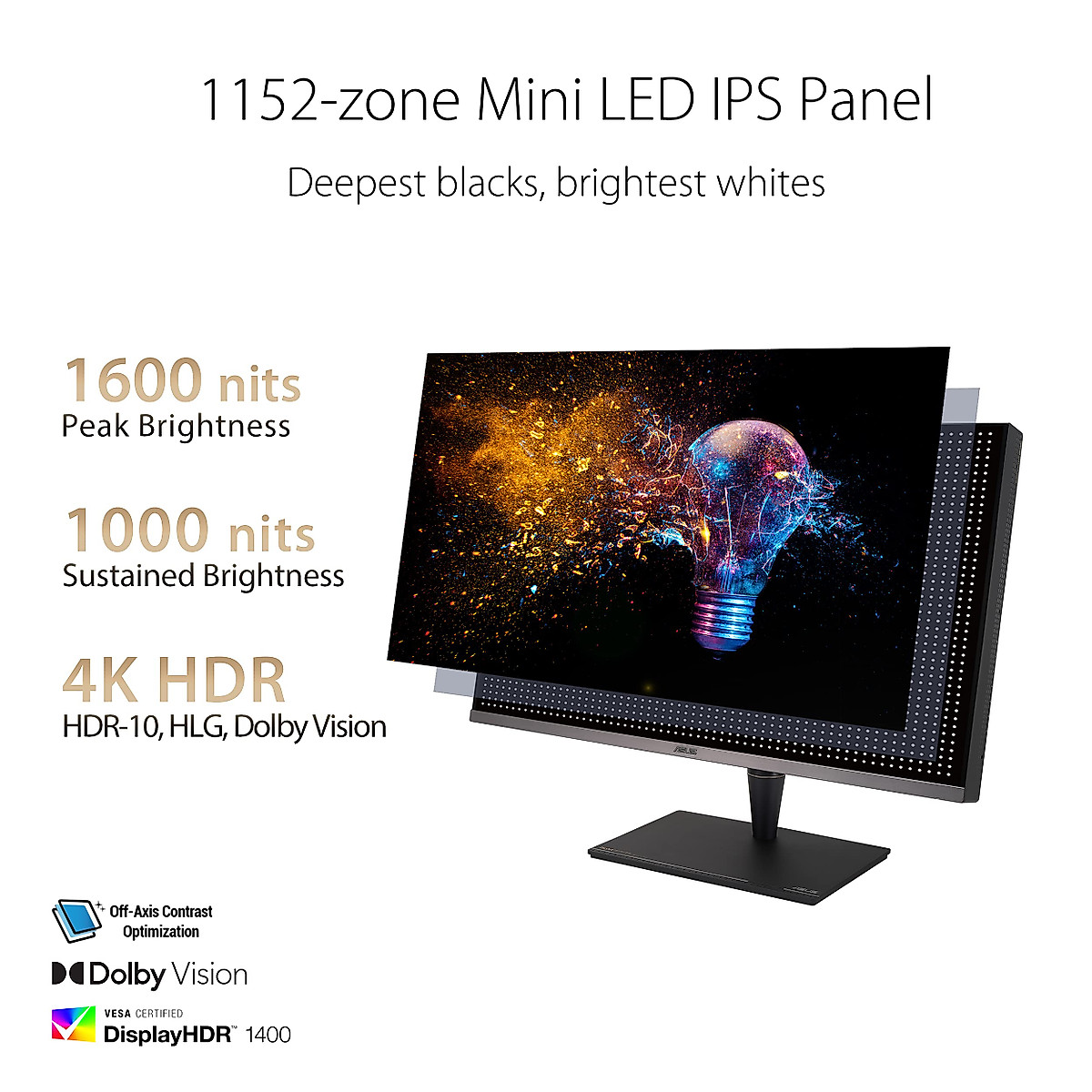 ASUS ProArt Display 32” 4K HDR Computer Monitor (PA32UCG-K) - UHD (3840 x 2160), Mini-LED IPS, 1600nits, 120Hz, 10-bit, Thunderbolt 3, HDMI2.1, w/Calibrator, Compatible With Laptop & Mac Monitor,Black