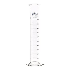 EISCO Graduated Cylinder, 1000ml - Class A Tolerance ±5.00ml - Hexagonal Base - Blue Graduations - Borosilicate 3.3 Glass