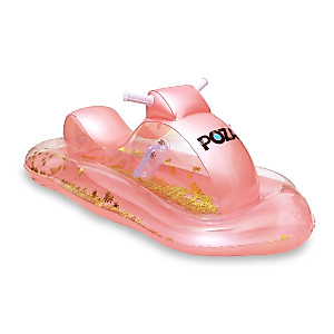 POZA Inflatable Rose Gold Snowmobile Sled - Luxurious Snow Sled with Handles filled with Gold Snowflake Confetti, Premium Cold Resistant PVC Heavy Duty Sled, Ski Sled for Adults and Kids - 51 Inches