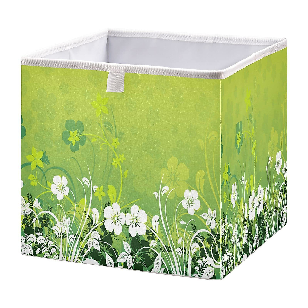 Kigai Green Flowers Cube Storage Bins - 11x11x11 in Large Foldable Cubes Organizer Storage Basket for Home Office, Nursery, Shelf, Closet