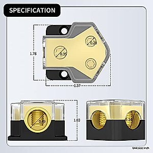RVBOATPAT 12V Power Distribution Block Car Audio Splitter 2 Way 0/2/4 Gauge in 4/6/8 Gauge Out Ground Distribution Block Amp for Automotive Car Boat