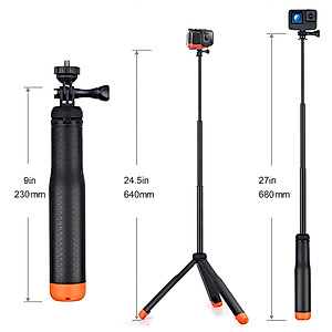 GEPULY Waterproof Selfie Stick Floating Hand Grip Tripod for GoPro Hero 12 11 10 9 8 7 6 5 4 3 2, Fusion, Max, Most Action Cameras Used as a Floating Tripod, Hand Grip, Selfie Stick, Tripod Stand