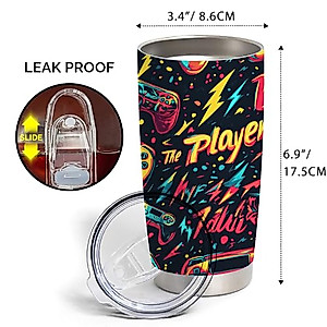 FOCIUZTA 20oz Bold Gaming Tumbler with lid, Travel Coffee Cup, Ideal for Easter, Gaming Enthusiast, Mother Day, and birthday gifts