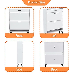 Hosnnile Shoe Cabinet with 1 Slide Drawer & 2 Flip Drawers, Freestanding Shoes Rack Storage Organizer with Metal Legs for Entryway Hallway Bedroom Mudroom (White)